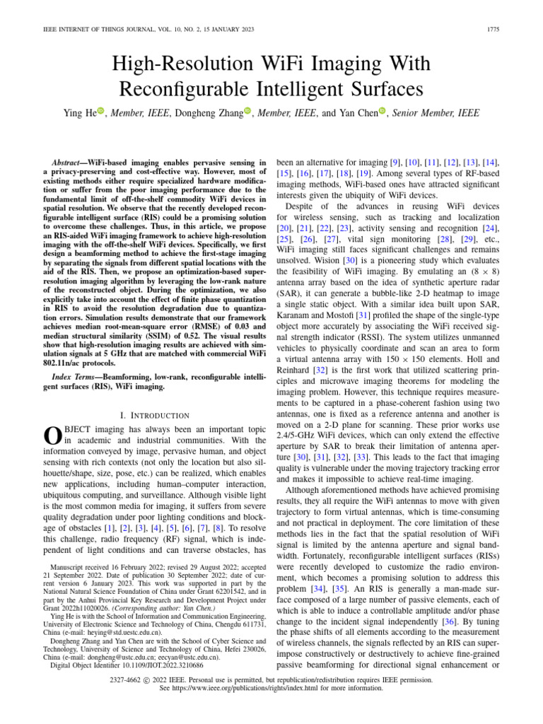 High-Resolution WiFi Imaging with RIS | PDF | Wi Fi | Antenna (Radio)