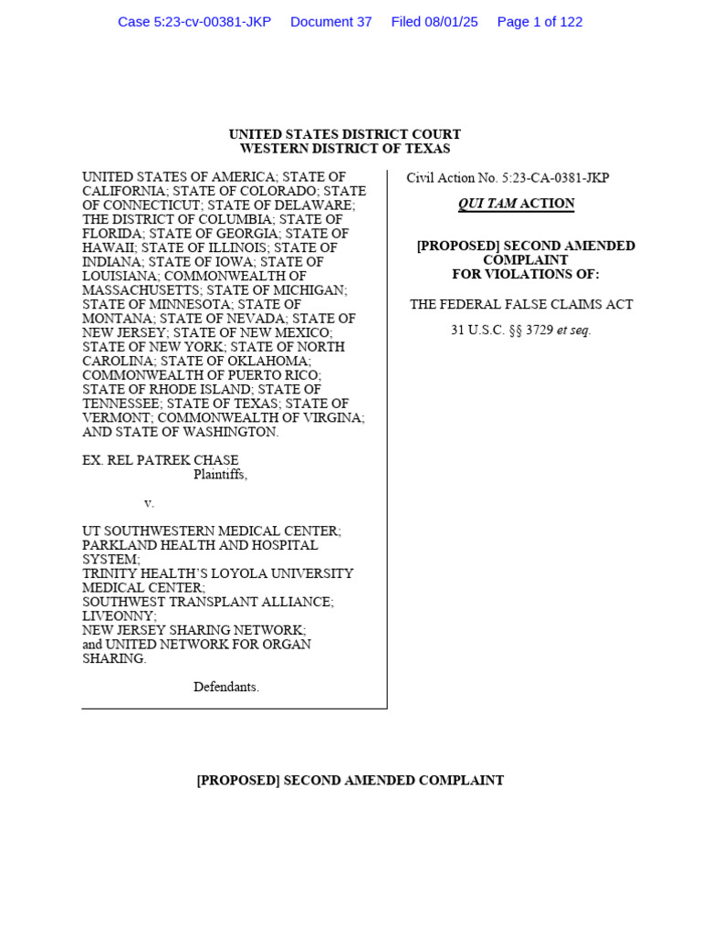 Chase V Loyola Second Amended Complaint | PDF | Kidney Transplantation | Organ Donation