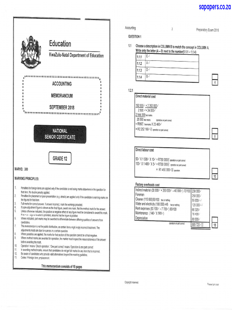 2018 KZN Prelim Memo | PDF