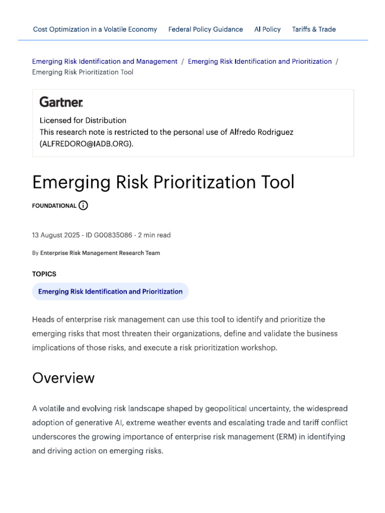 Gartner Emerging Risks Prioritization Tool | PDF