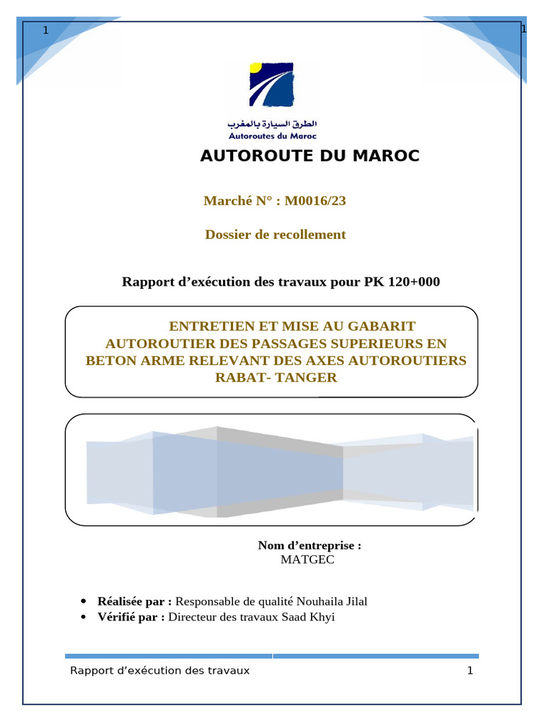 Rapport d'exécution travaux PK 120+000 | PDF | Béton | Autoroute