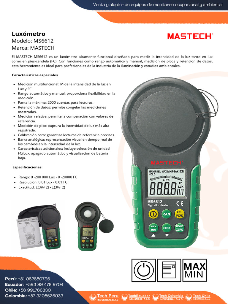 Datasheet Luxometro Mastech Ms6612 | PDF