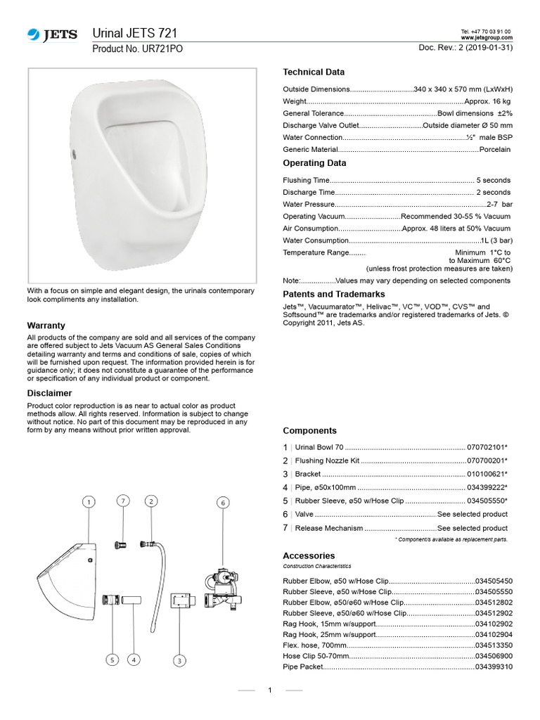 Jets 721 Urinal Technical Specifications | PDF | Personal Protective ...