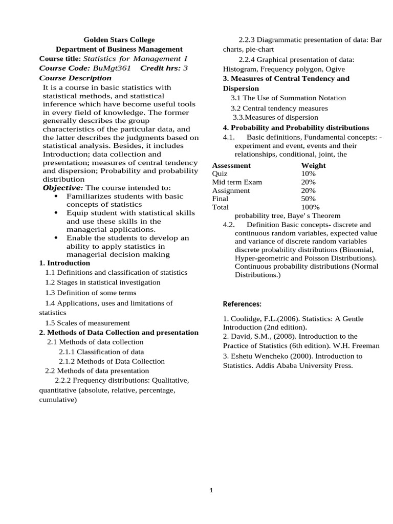 Course Outline-Statistics For Manegement - I Dt-2025!02!22 10-55-30 ...