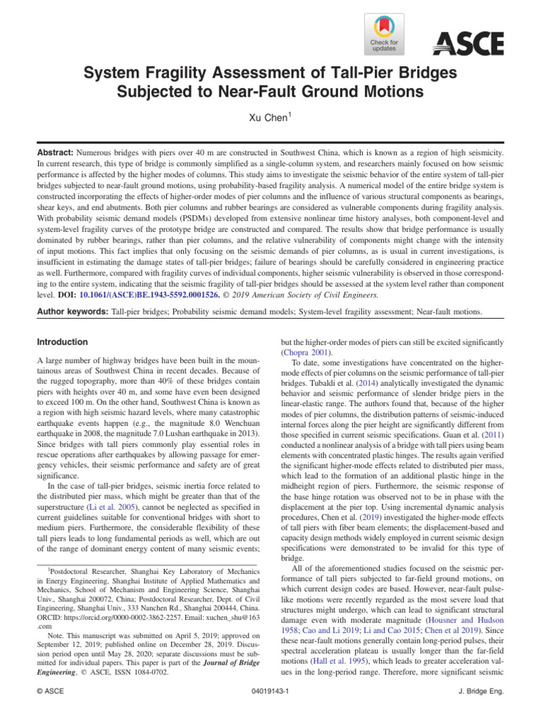 System Fragility Assessment of Tall-Pier Bridges | PDF | Civil ...