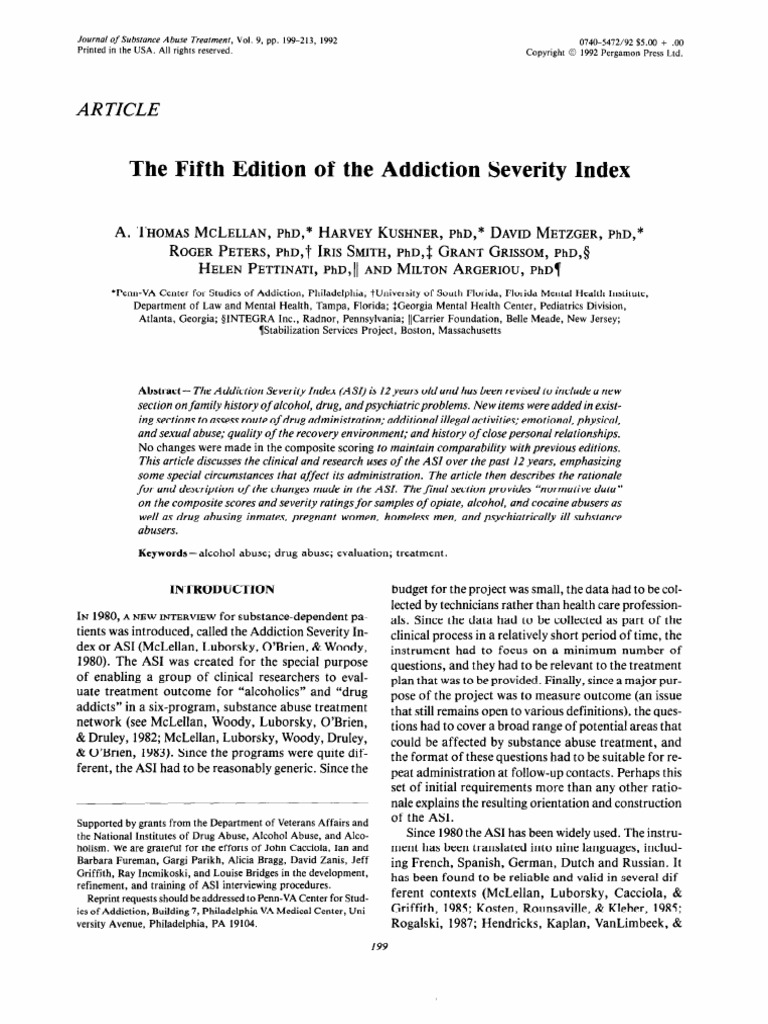 Addiction Severity Index: 5th Edition Overview | PDF | Substance Abuse