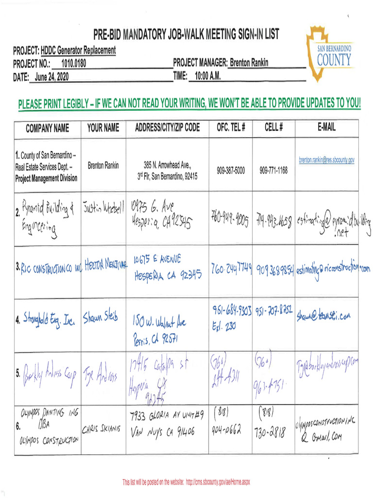 0180 HDDC Job Walk Sign in Sheet 6.24.20 | PDF