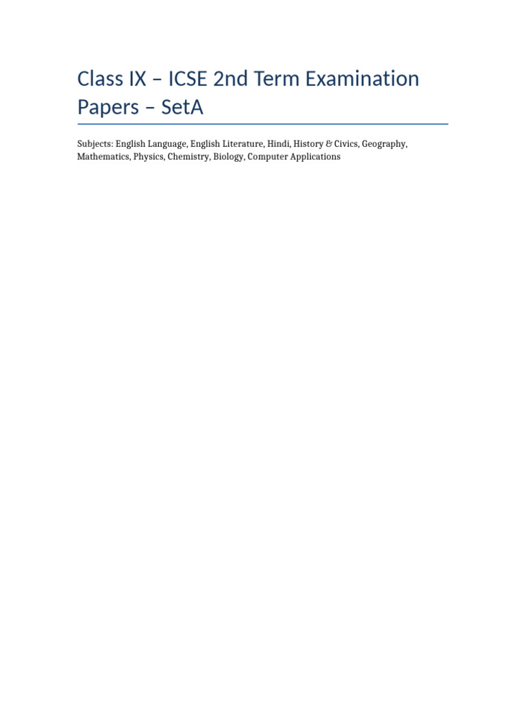 ICSE Class9 2ndterm SetA | PDF