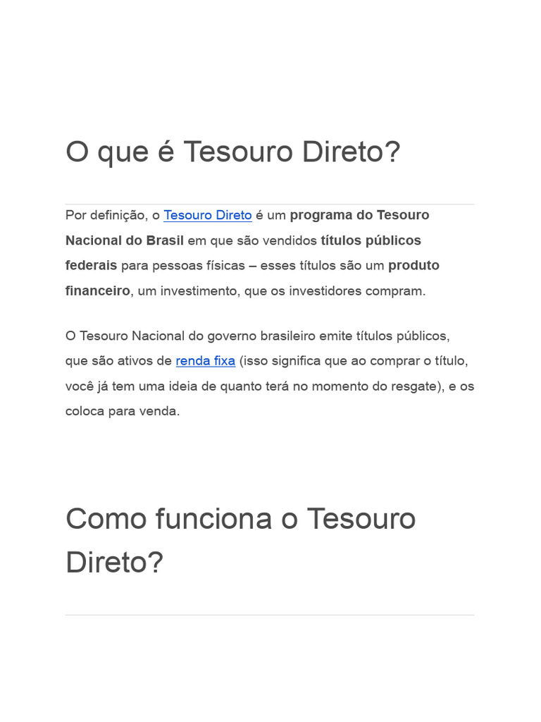 Guia Completo sobre Tesouro Direto | PDF | Economias | Dinheiro