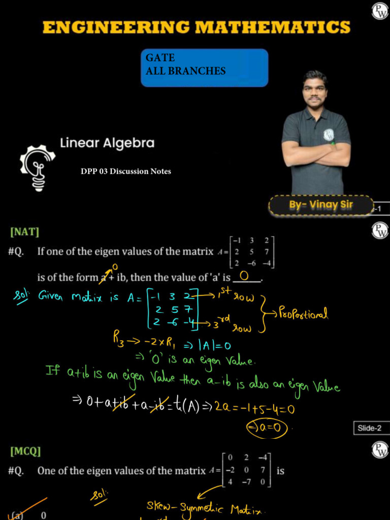 Linear Algebra DPP 03 Discussion Notes Engineering Mathematics | PDF