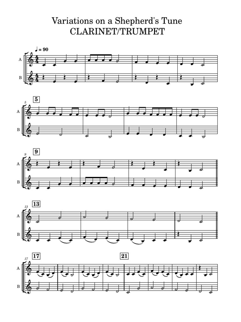 Variations On A Shepherd's Tune CLARINET TRUMPET | PDF