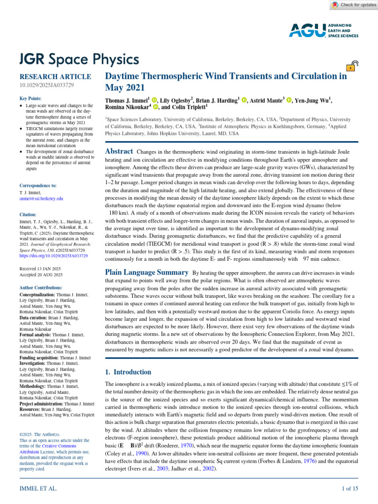 JGR Space Physics - 2025 - Immel - Daytime Thermospheric Wind ...
