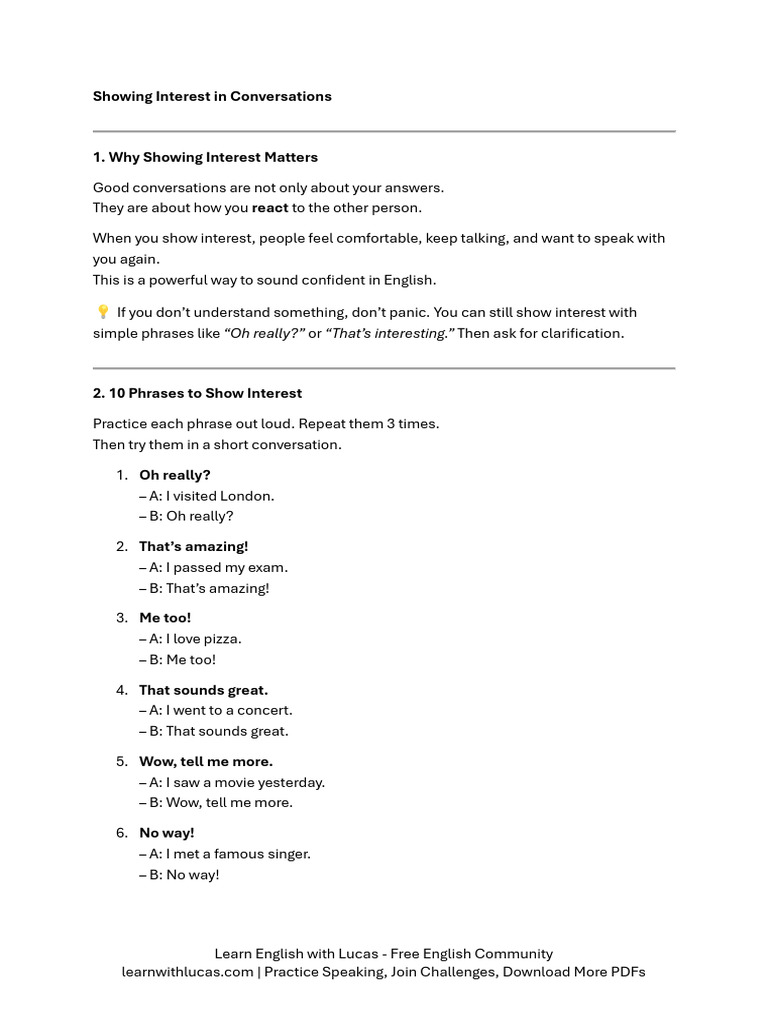 Phrases to Show Interest in Conversations | PDF | Chess Theory | Chess