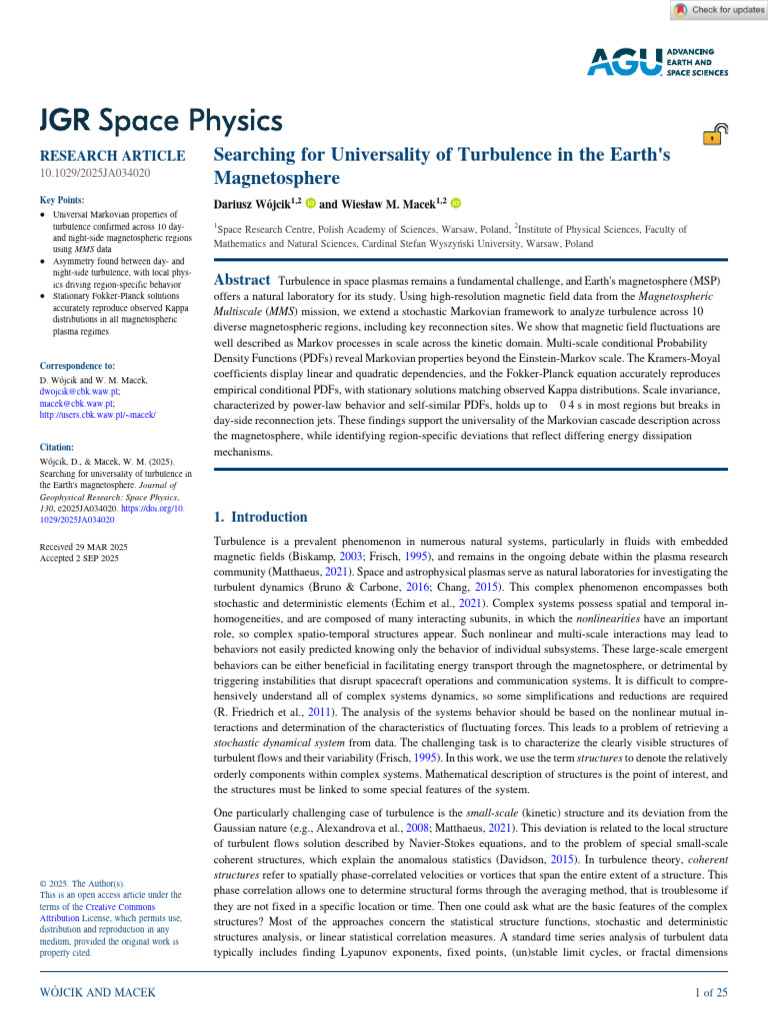 JGR Space Physics - 2025 - Wójcik - Searching For Universality of ...