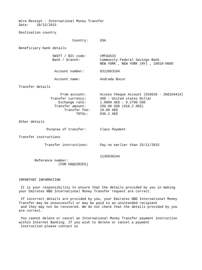 Money Transfer Receipt | PDF