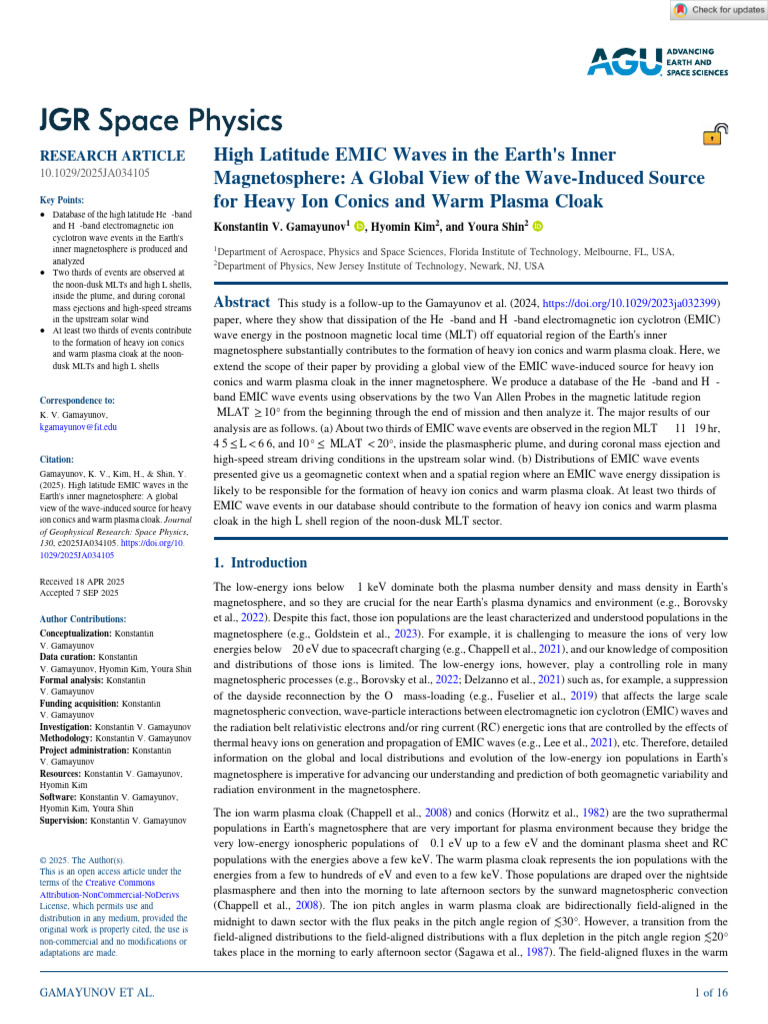 JGR Space Physics - 2025 - Gamayunov - High Latitude EMIC Waves in The ...