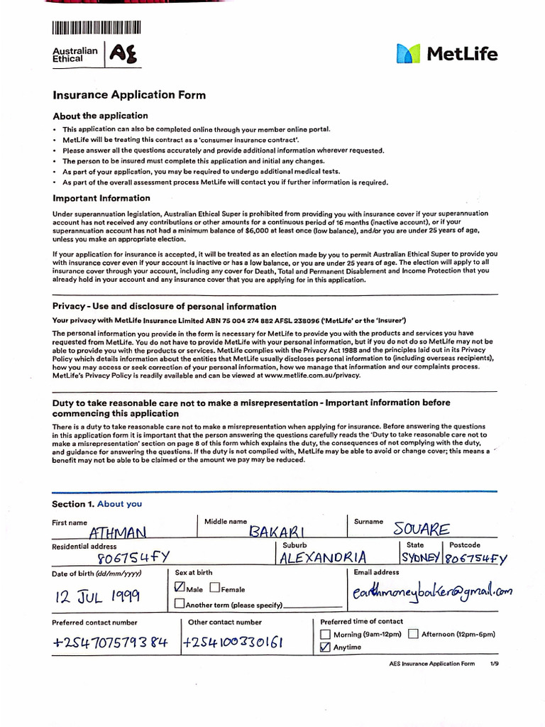 Insurance Application Form | PDF