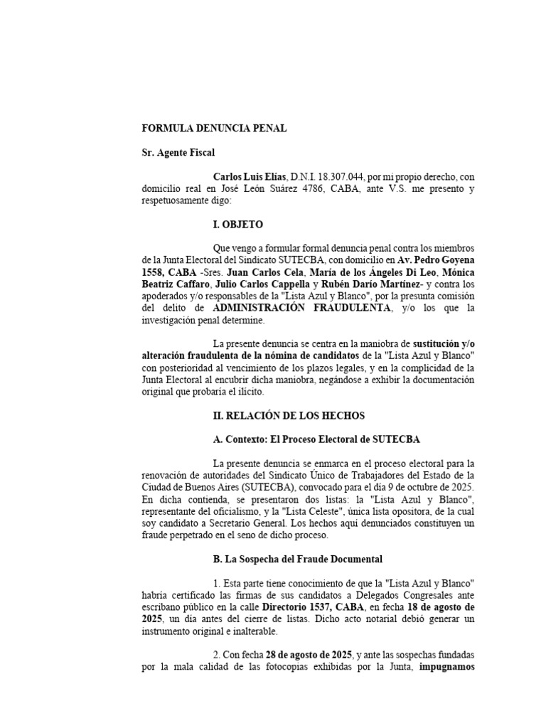 Formula Denuncia Penal X Planillas Certificadas Lista Azul y Blanco | PDF
