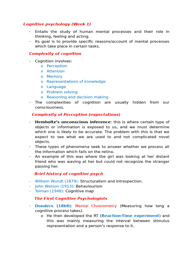 Week 1 Cognitive Psych Material | PDF | Word | Mental Image