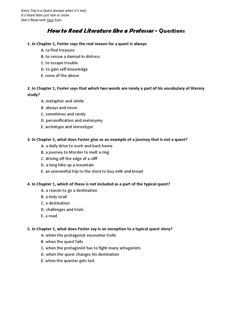 CI How To Read Literature Like A Professor Quiz Questions 2 | PDF ...