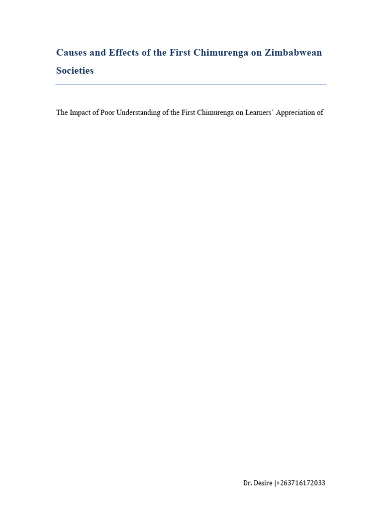 Enhancing Understanding of First Chimurenga | PDF | Learning ...