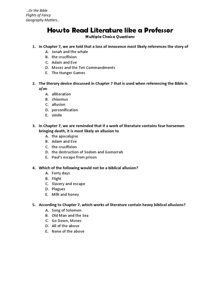 SM How To Read Literature Like A Professor Quiz Questions 7 | PDF ...
