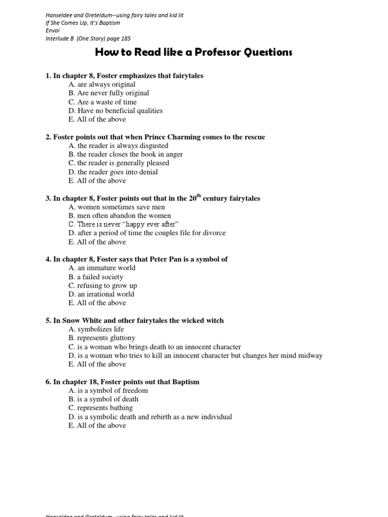 How to Read like a Professor Questions