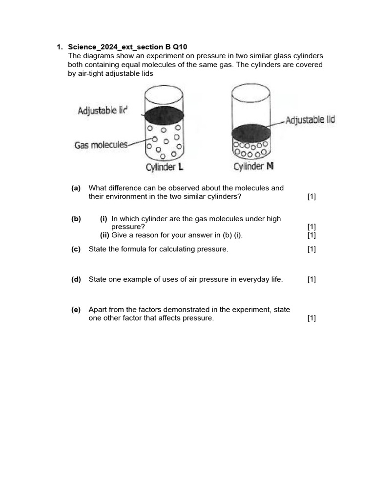 G9 Pressure Exam Questions p2 Ed 030858 043418 | PDF | Pressure | Gases