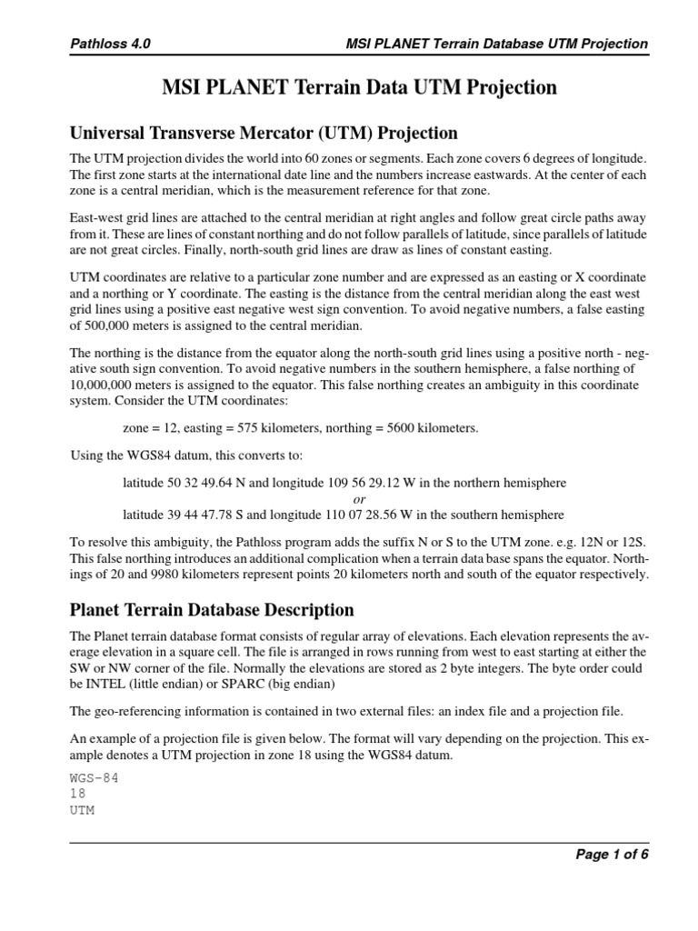 UTM Projection for MSI PLANET Terrain Data | PDF
