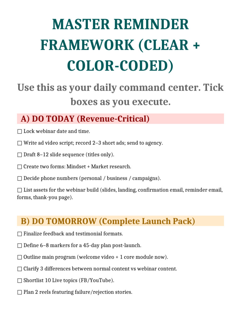 1 Master Reminder Framework COLOR | PDF