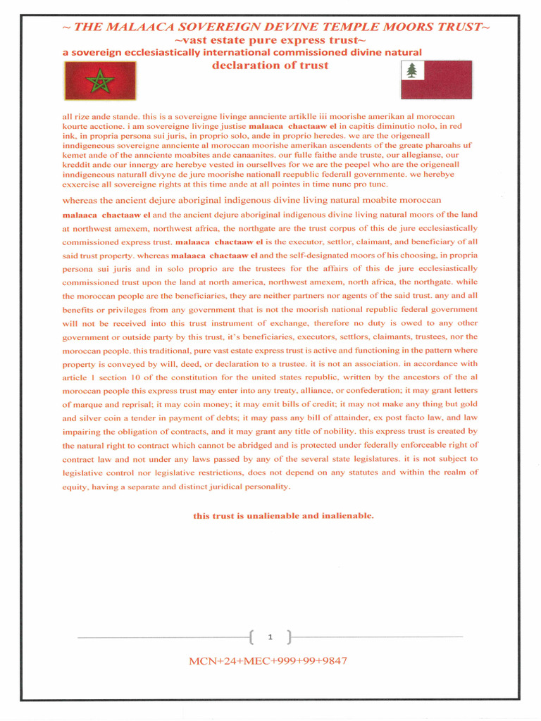 Sovereign Divine Trust Declaration | PDF | Civil Law (Common Law ...