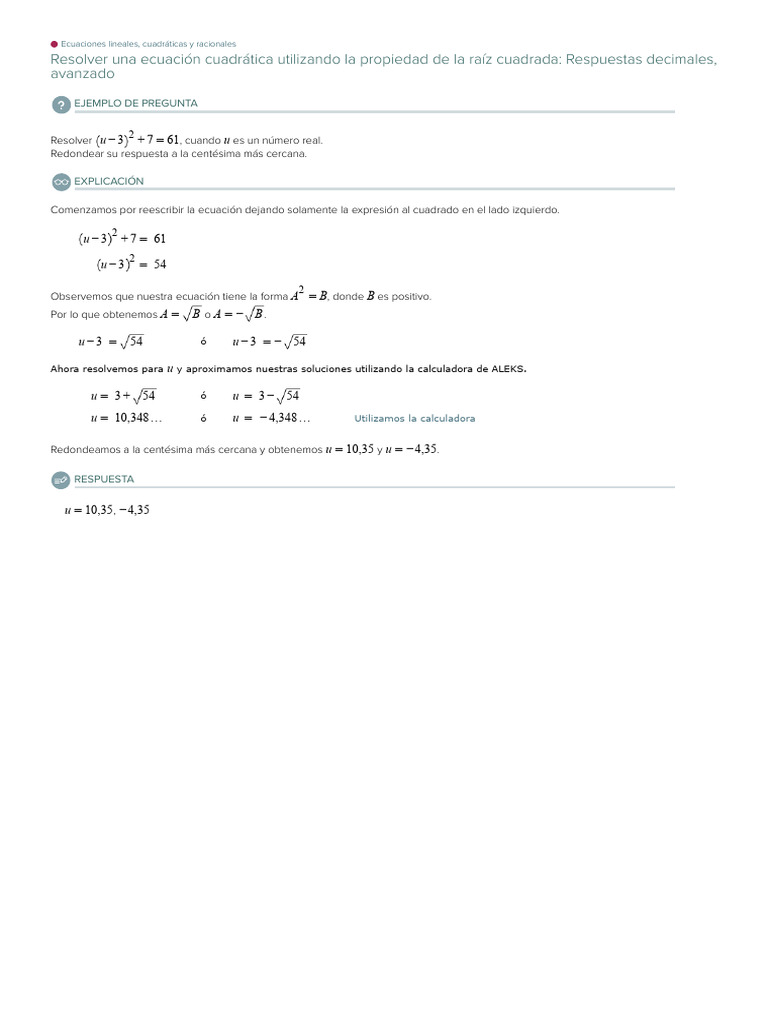 Resolver Una Ecuación Cuadrática Utilizando La Propiedad de La Raíz ...
