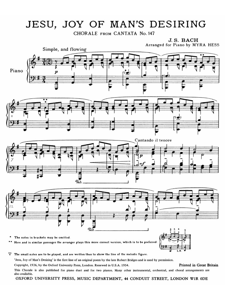 Jesus Joy of Man's Desiring - Bach (Transcr. Hess) | PDF