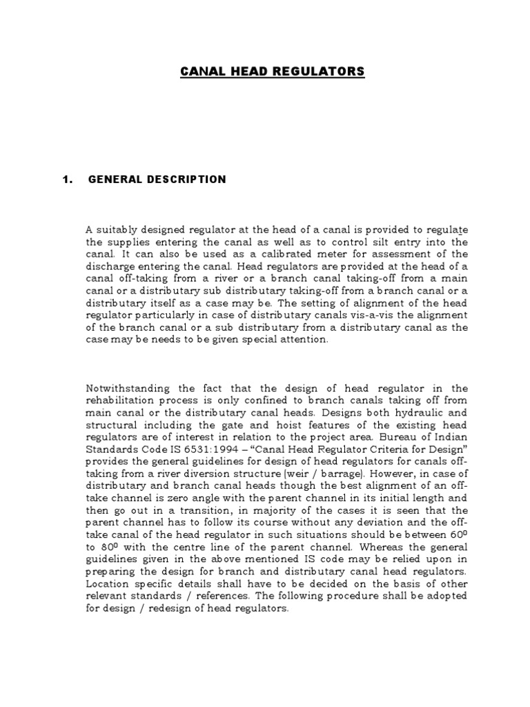 Canal Head Regulators | PDF | Canal | Discharge (Hydrology)