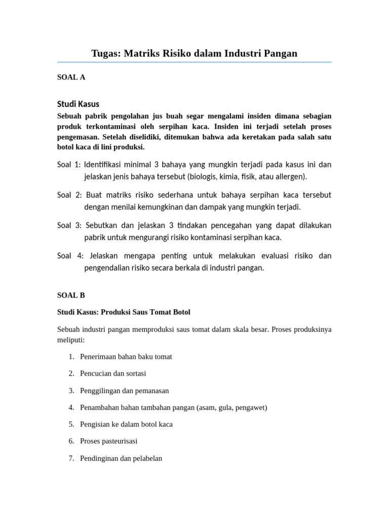 Matriks Risiko Pangan: Kontaminasi dan Pencegahan | PDF