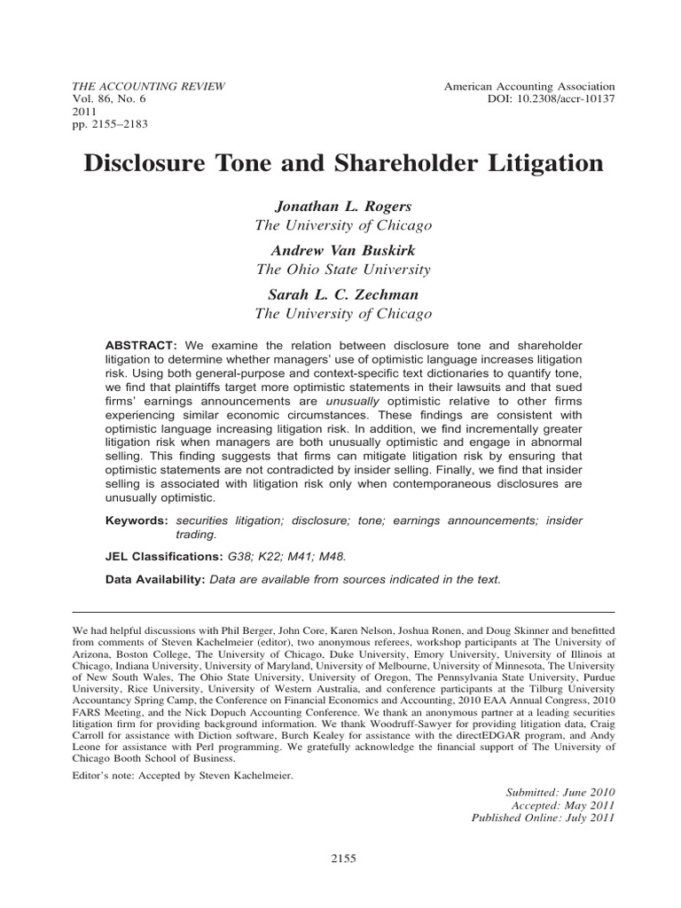 Disclosure Tone and Shareholder Litigation | PDF | Lawsuit