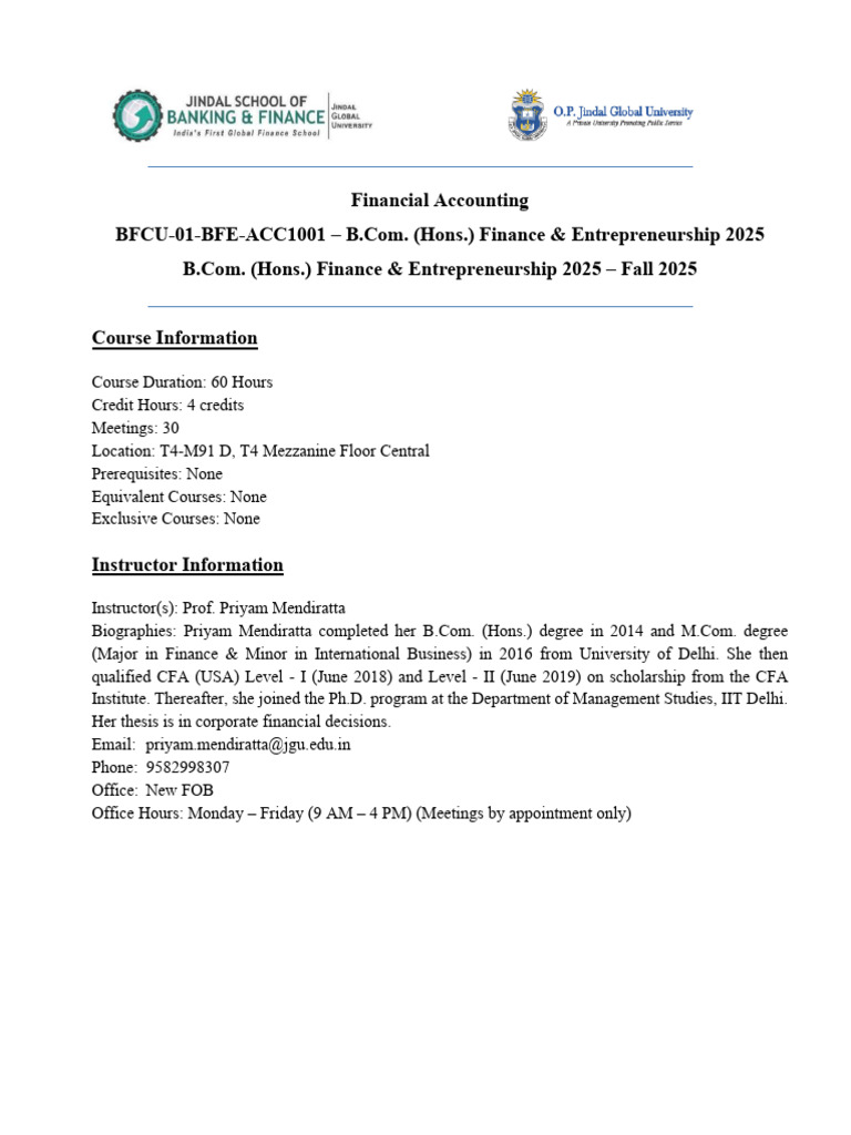 Financial Accounting Course Overview 2025 | PDF | Financial Accounting ...