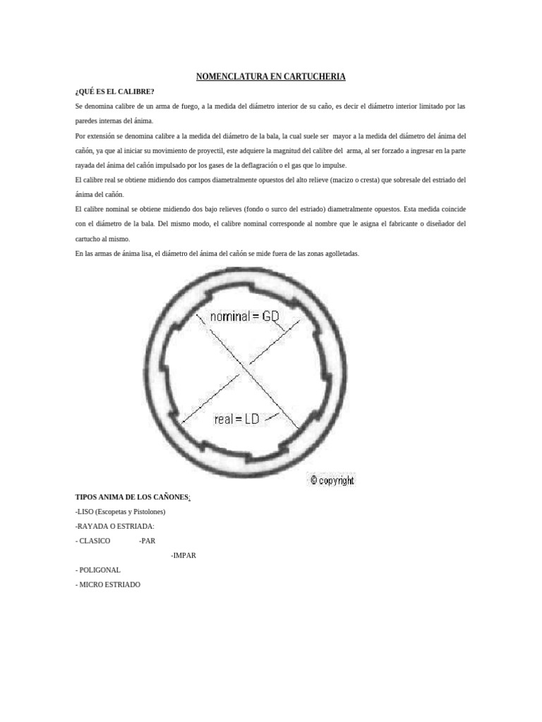 Nomenclatura y Calibres en Cartuchería | PDF | Calibre | Munición