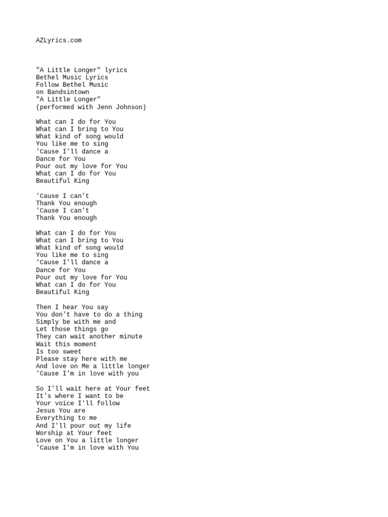 "A Little Longer" Lyrics by Jenn Johnson | PDF