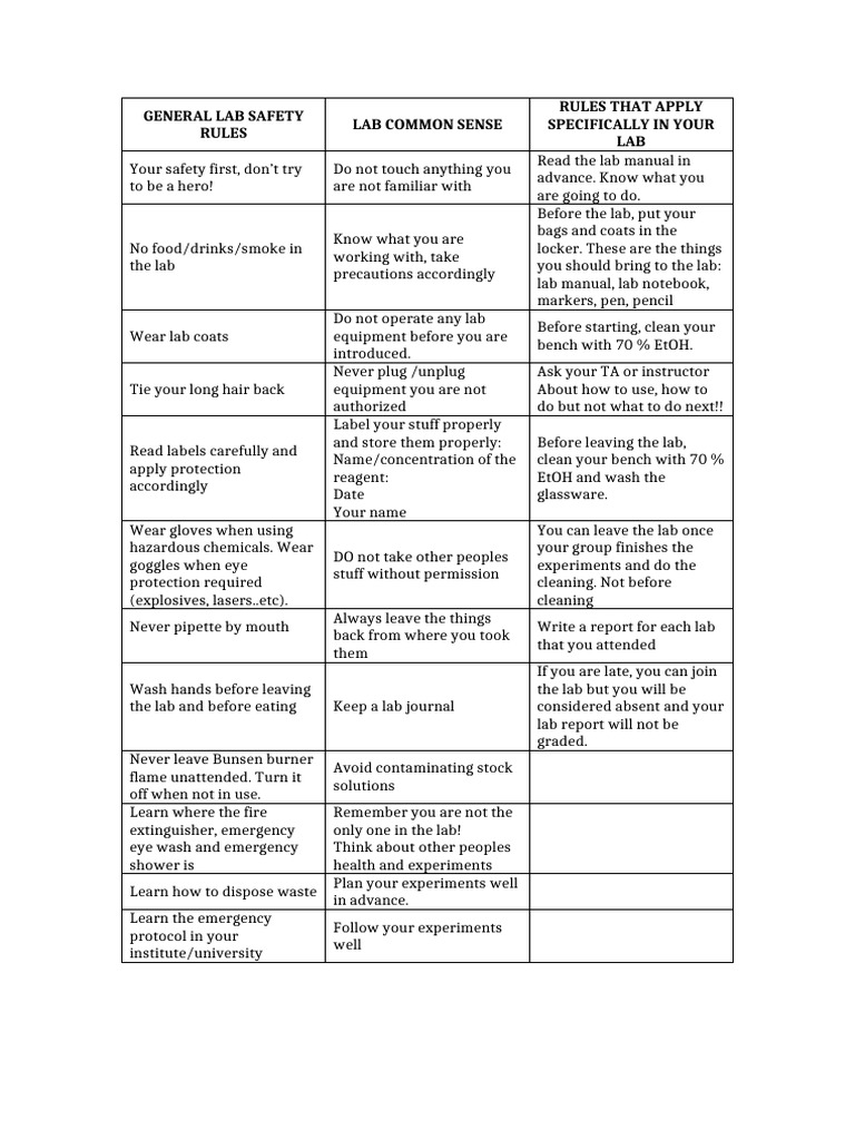 General Lab Safety Rules | PDF | Safety