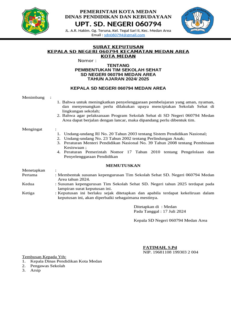 SK Tim Sekolah Sehat | PDF