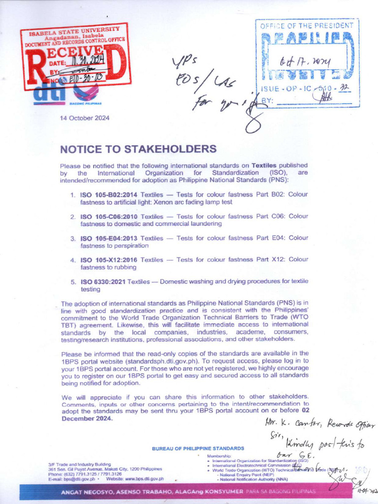 Notice of Adoption of International Standards On Textiles | PDF