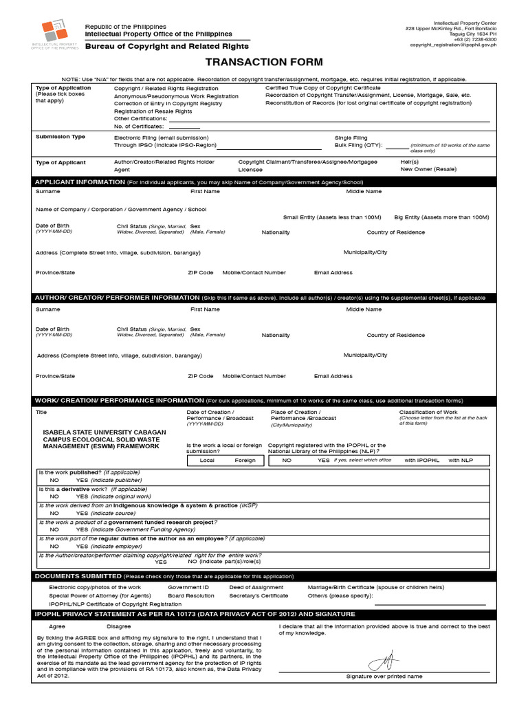 BCRR Forms Transaction Form 1124 JMM02 | PDF | Copyright | Intellectual ...