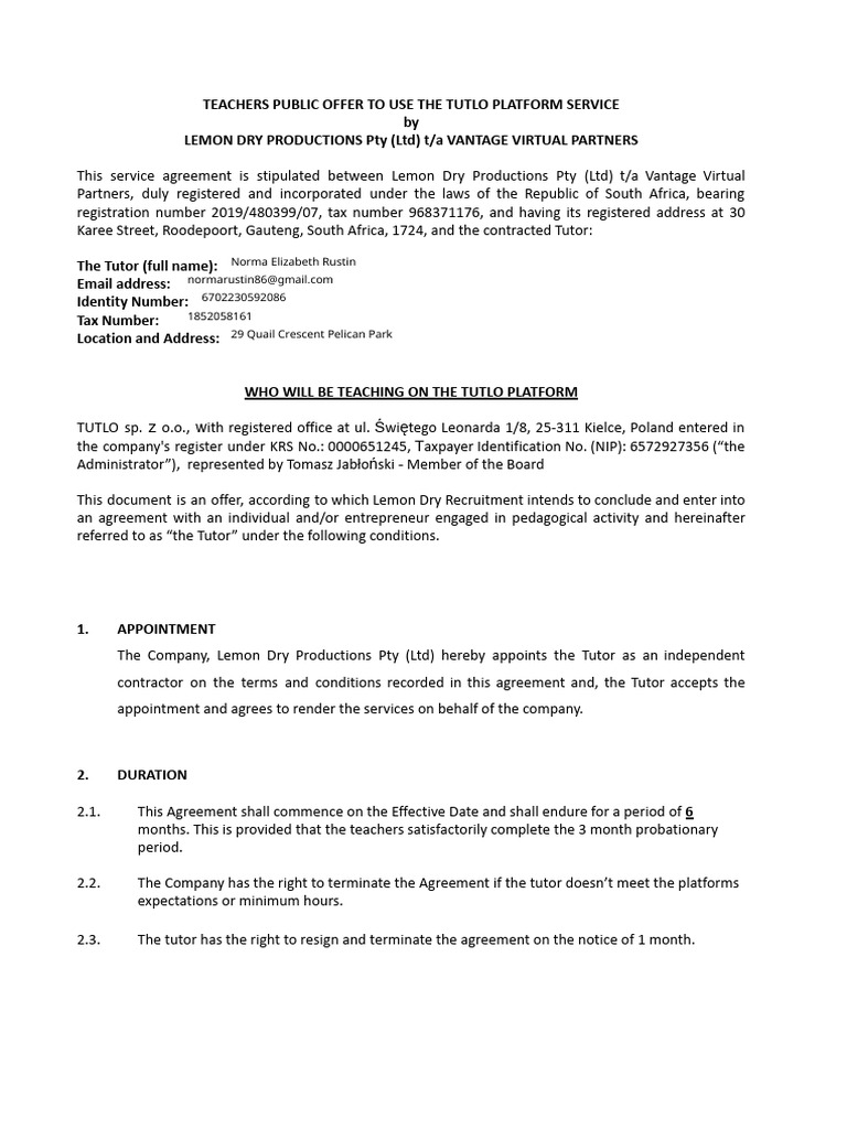VVP - 2024 Contract For Online Tutoring Services | PDF | Computer ...