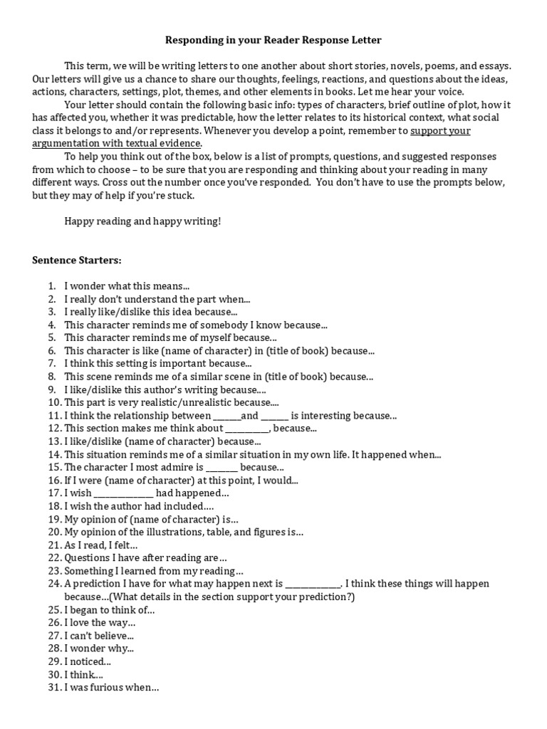 Reader Response Letter Guidelines | PDF | Narration