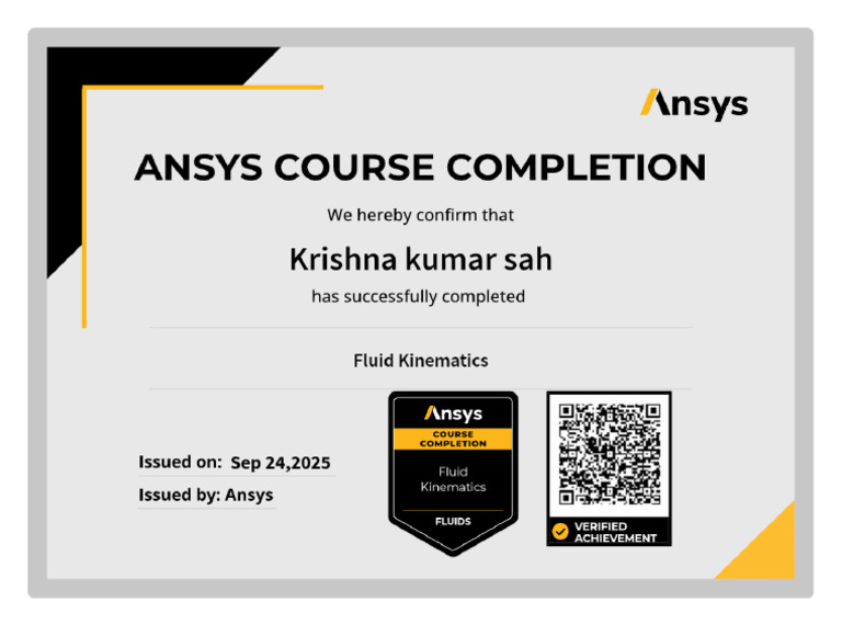 Ansys Course Completion - Fluid Kinematics | PDF
