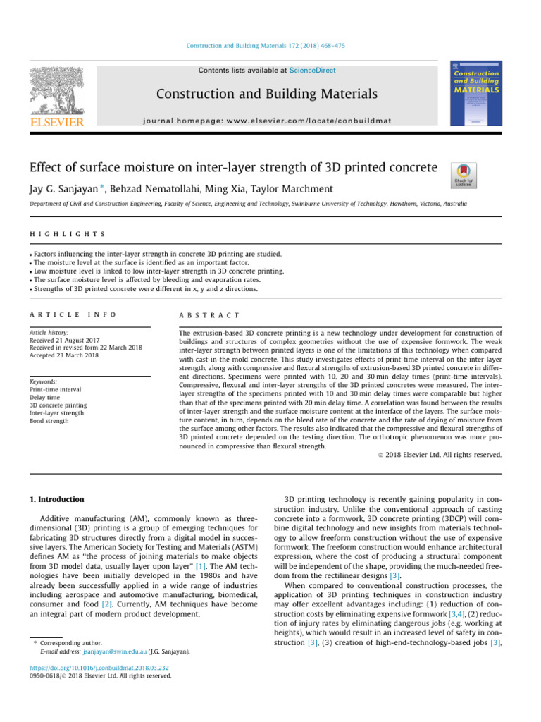 Effect of Surface Moisture On Inter-Layer Strength of 3D Printed ...