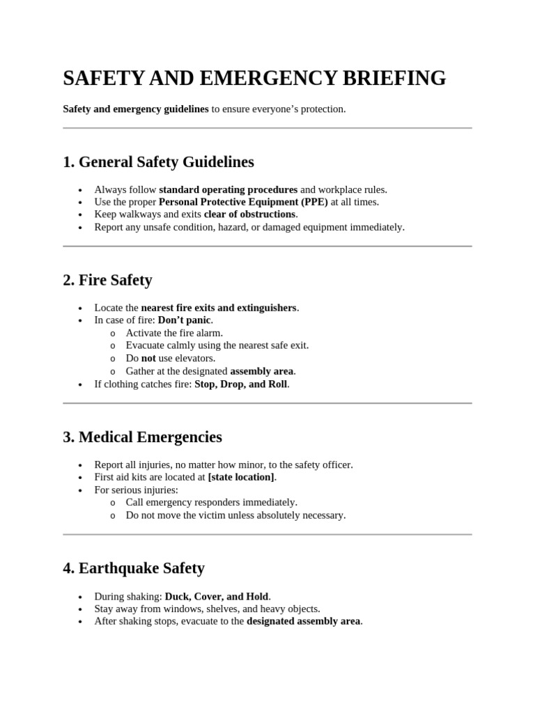 Safety and Emergency Briefing | PDF
