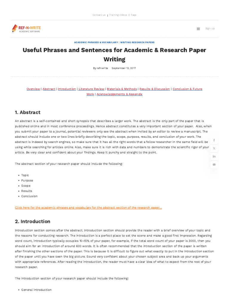 Useful Phrases and Sentences For Academic & Research Paper Writing ...