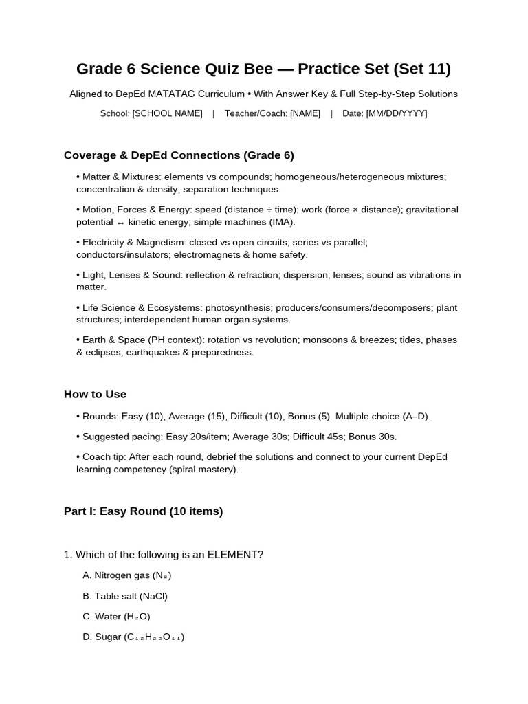Grade6 Science QuizBee Practice Set SET11 | PDF | Atmosphere Of Earth ...